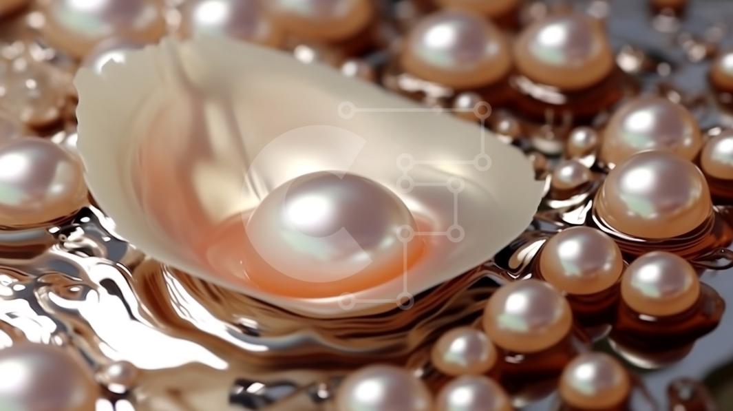 Luxurious Image of a Shimmering Pearl with Surrounding Pearls and Beads ...