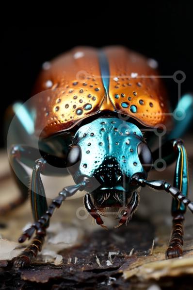 Vibrant Picture of a Beetle with Blue and Orange Exoskeleton on Wood ...
