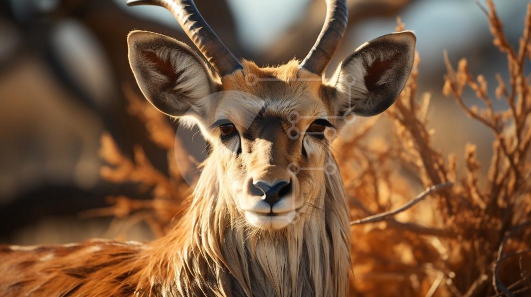 Stunning Close-up of a Male Impala with Large Horns in a Brown ...