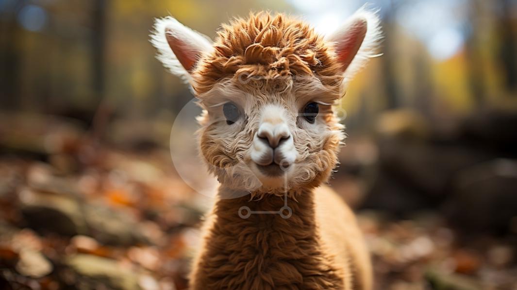 Adorable Picture of a Brown Alpaca in Autumn Forest stock photo ...