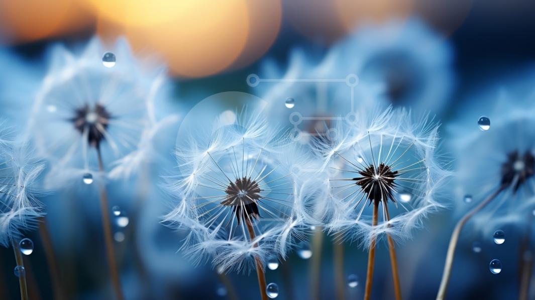 Beautiful Close-up of Dandelions with Water Droplets at Sunset stock ...