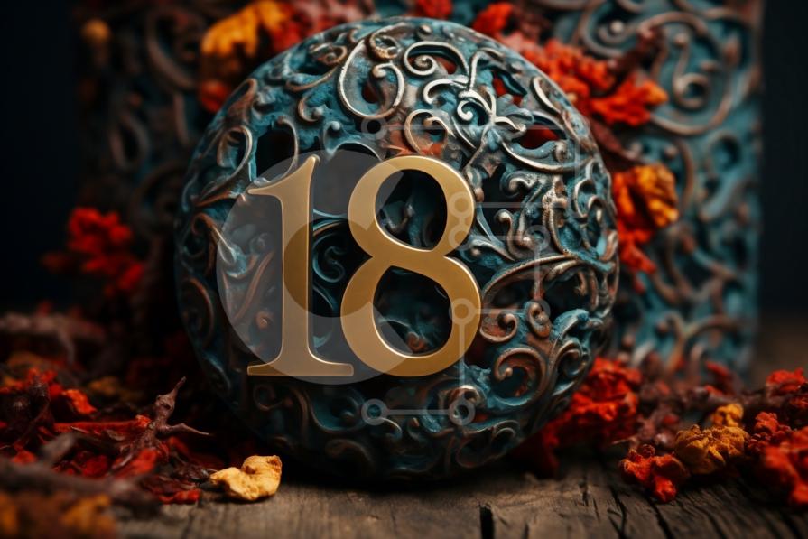 Unique and Whimsical Blue Egg with Carved Number 18 stock photo ...