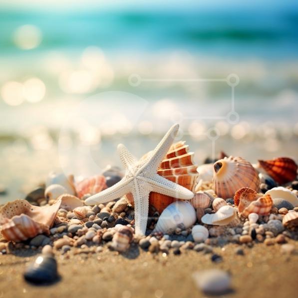 Beautiful Beach Scene with Starfish and Seashells stock photo ...
