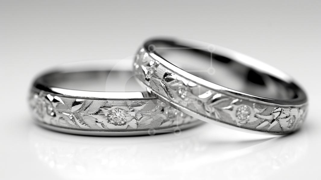 Elegant Image of Silver Wedding Rings with Floral Engravings stock ...