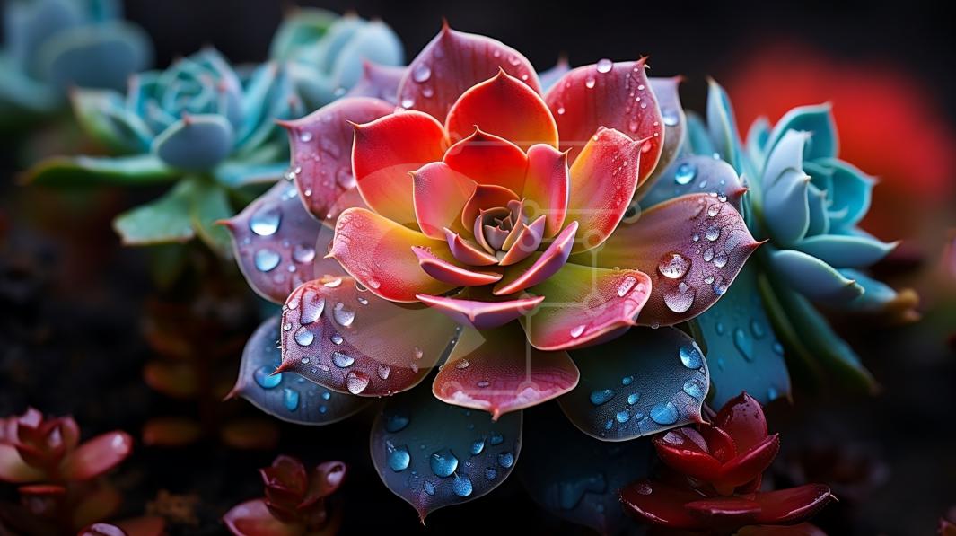 Beautiful Picture of a Colorful Succulent Plant with Water Droplets ...