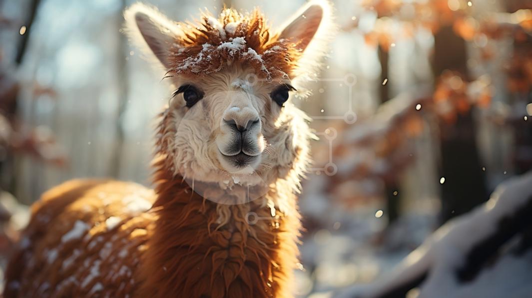 Beautiful Picture of a Curious Alpaca in a Snowy Forest stock photo ...