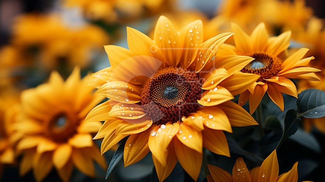 Beautiful Picture of Sunflowers with Water Droplets on Petals stock ...