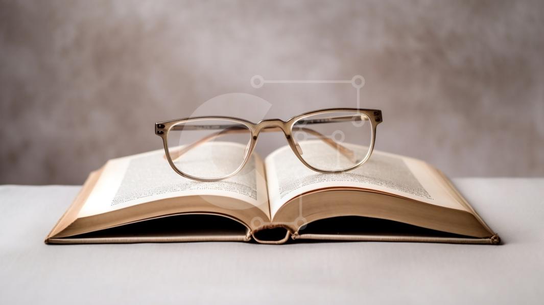 Beautiful Picture of an Open Book with Glasses on Top stock photo ...