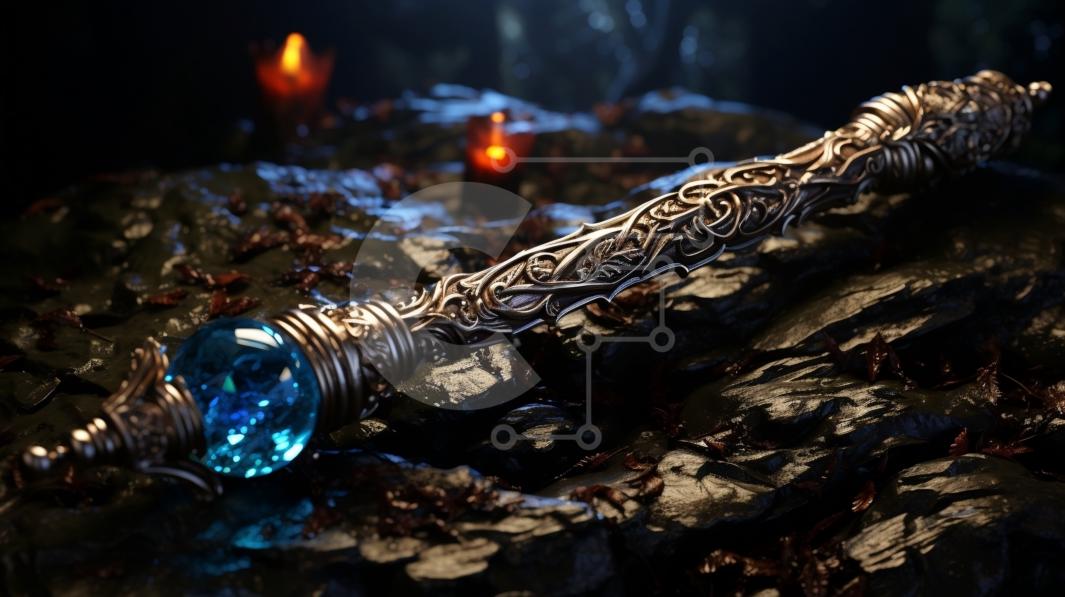 Intricate Fantasy Dagger with Blue Crystal - Close-up Shot stock photo ...
