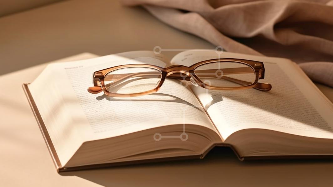 Studieren mit Stil: Offenes Buch und Brille auf einem Tisch Stockfoto ...