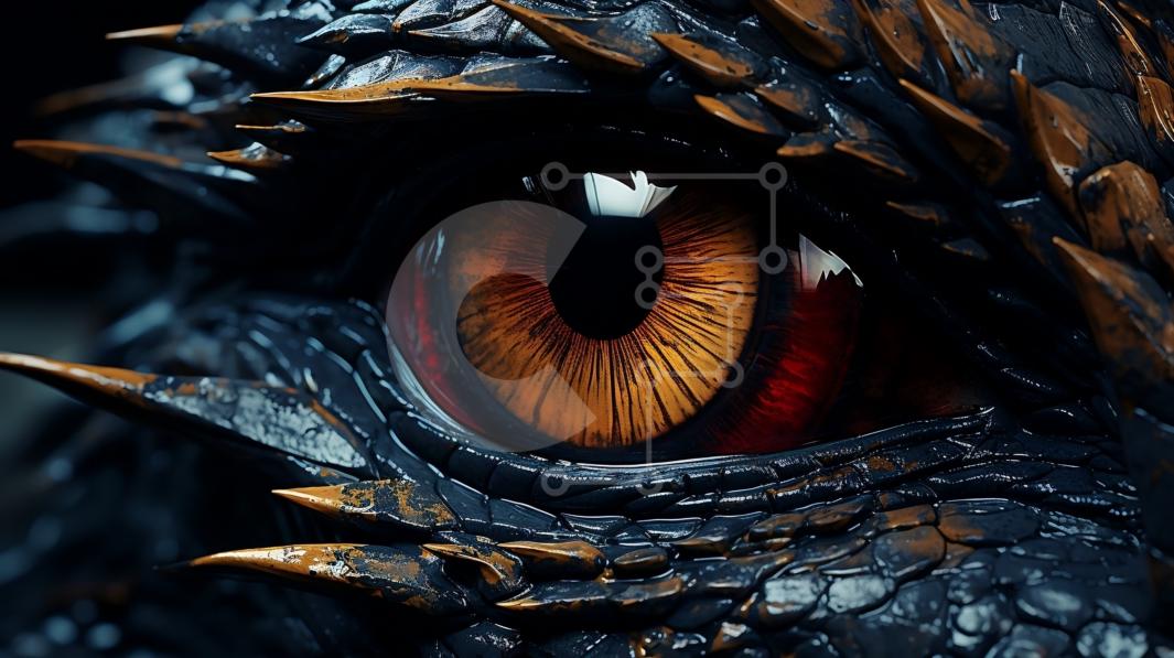 Stunning Close-up of a Dragon's Eye with Red Irises and Sharp Fangs ...