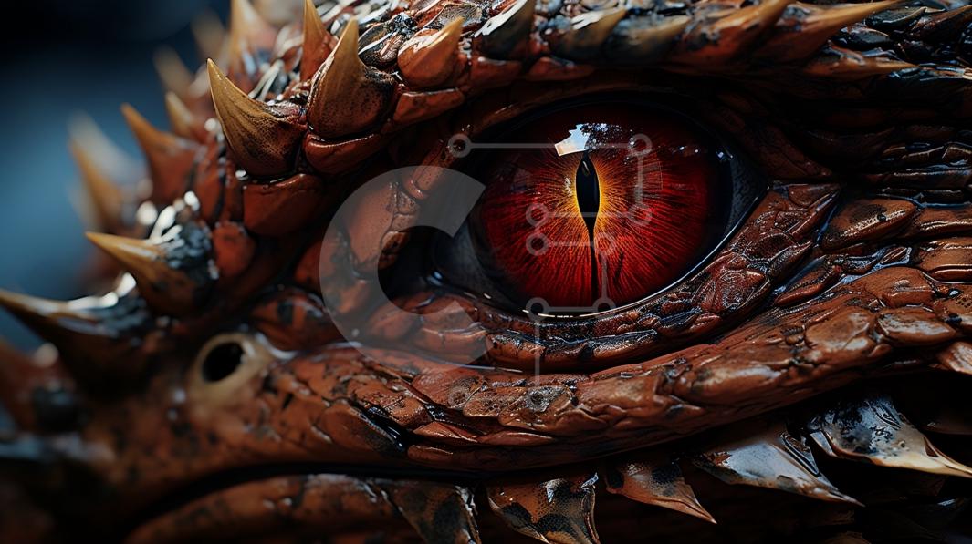 Stunning Close-up of a Dragon's Eye with Red Iris and Sharp Fangs stock ...