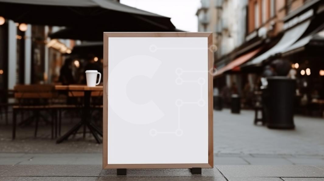 Blank White Sign on Wooden Stand in Busy Street stock photo | Creative ...