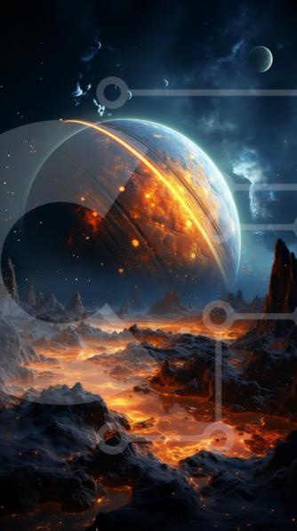Dark and Ominous Image of a Futuristic Landscape with a Glowing Planet ...