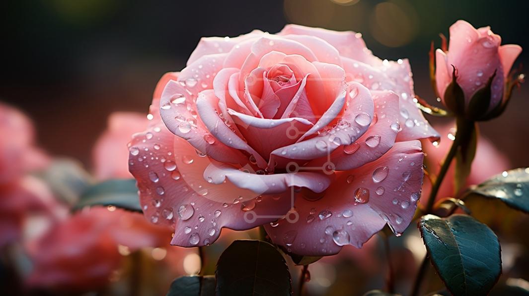 Beautiful Picture of a Pink Rose with Dew Droplets stock photo | Creative Fabrica