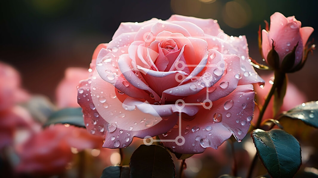 Download Mooie foto van een roze roos met dauwdruppels Stockfoto's ...