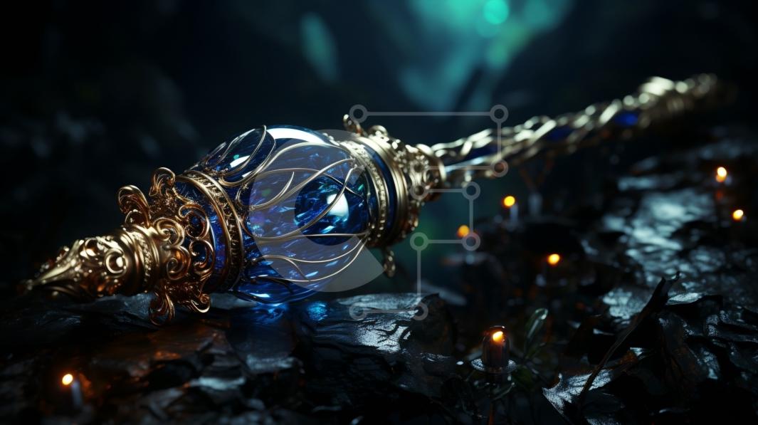 Beautiful Picture of a Blue and Gold Sword with Intricate Designs stock ...