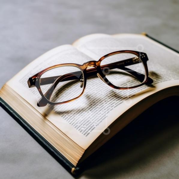 Stylish and Functional: Open Book with Glasses on Top stock photo ...
