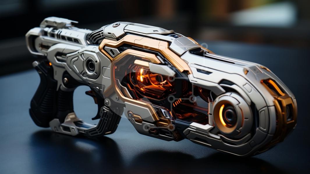 Sleek and Futuristic Gun with Metallic Finish and Glowing Orbs stock ...