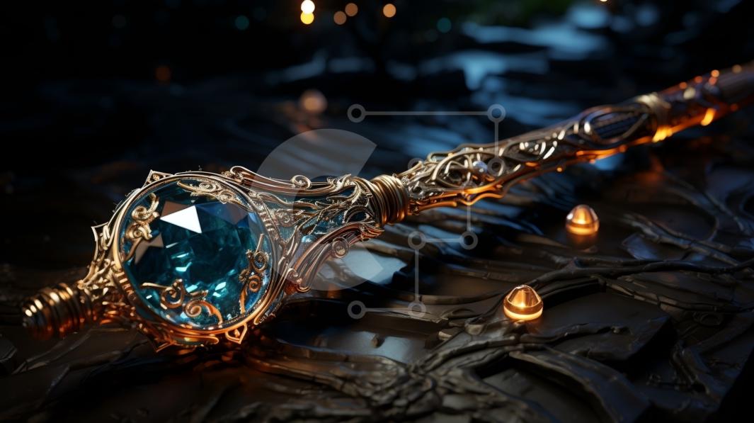 Mysterious and Magical Fantasy Sword with Intricate Details and a Blue ...