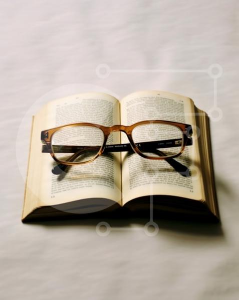 Stylish Image of an Open Book with Glasses on Top stock photo ...