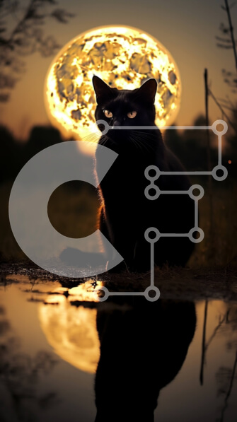 Mesmerizing Image of Black Cat and Full Moon at Dusk stock photo ...