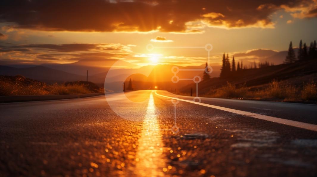 Stunning Sunset on Mountain Road with Beautiful Scenery stock photo ...