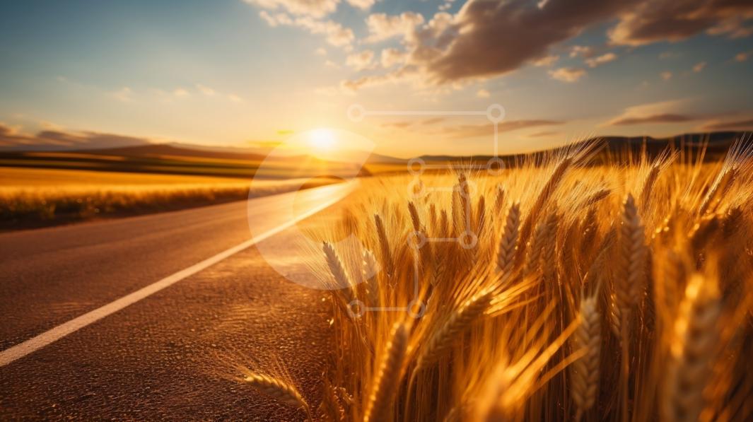 Beautiful Sunset over a Serene Wheat Field stock photo | Creative Fabrica