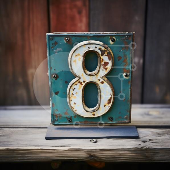 Vintage Rusted Metal Number 8 Sign on Wooden Stand stock photo ...