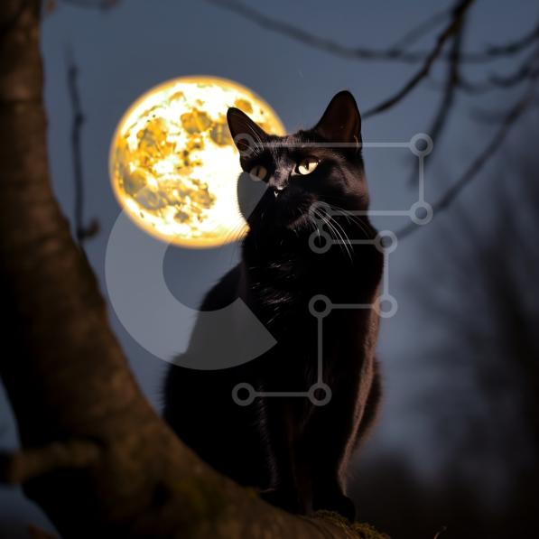 Mysterious Image of Black Cat and Full Moon stock photo | Creative Fabrica