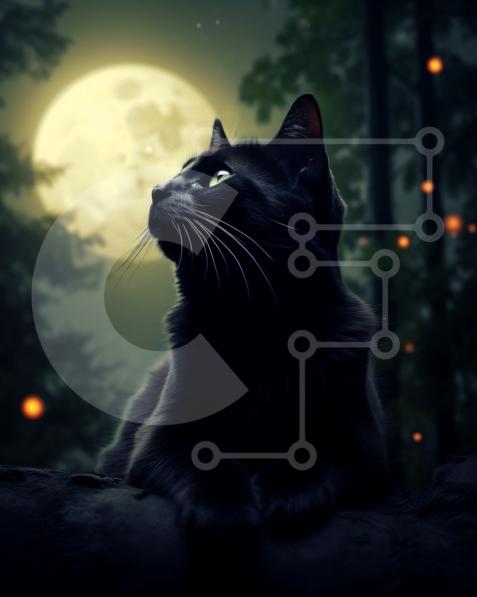 Mysterious and Captivating Image of a Black Cat and Full Moon stock ...