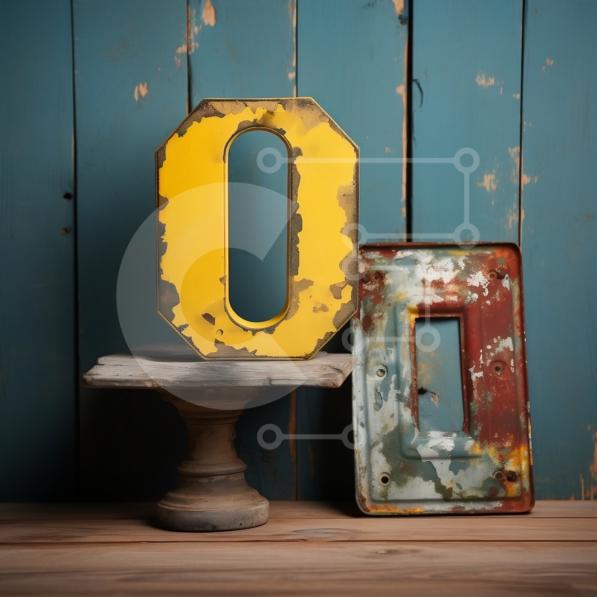 Vintage Rusty Metal Sign with Yellow Letter 'O' stock photo | Creative ...