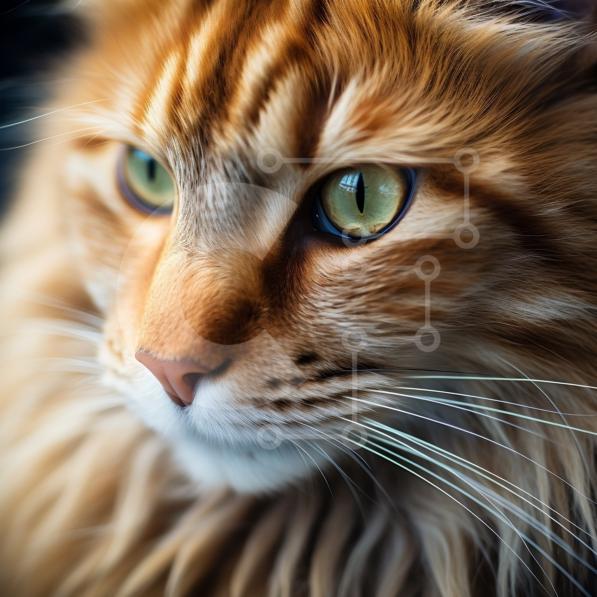 Adorable Close-up Picture of a Fluffy Orange Cat with Bright Green Eyes ...