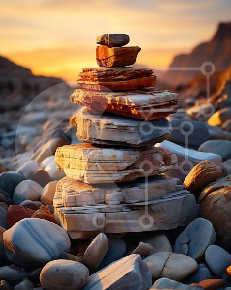 Beautiful Picture of a Stack of Rocks on a Beach at Sunset stock photo ...