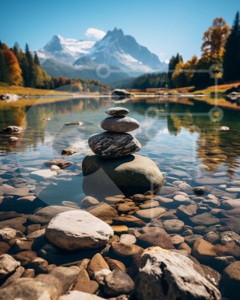 Beautiful Stack of Rocks Balancing in the Middle of a Lake stock photo ...