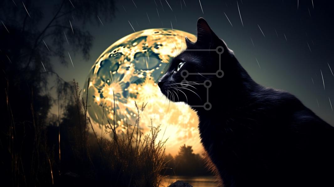 Mysterious and Enchanting Picture of a Black Cat and Full Moon stock ...