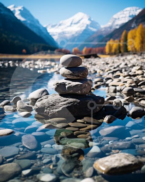 Beautiful Nature Scene with Stack of Rocks on Water and Majestic ...