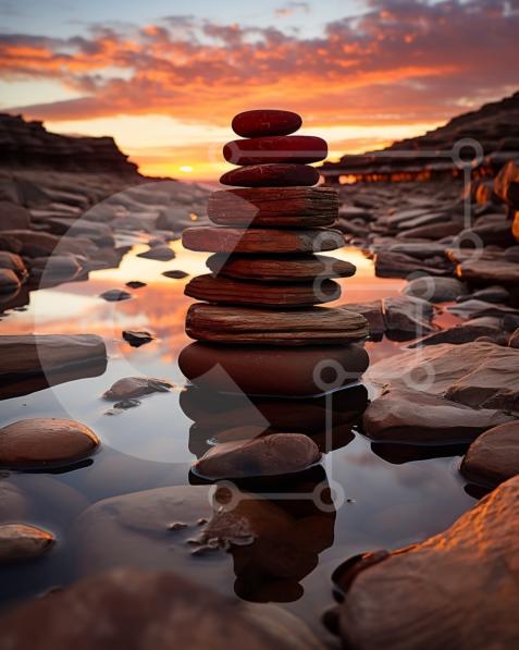Gorgeous Sunset View of Balanced Rocks in Water stock photo | Creative ...