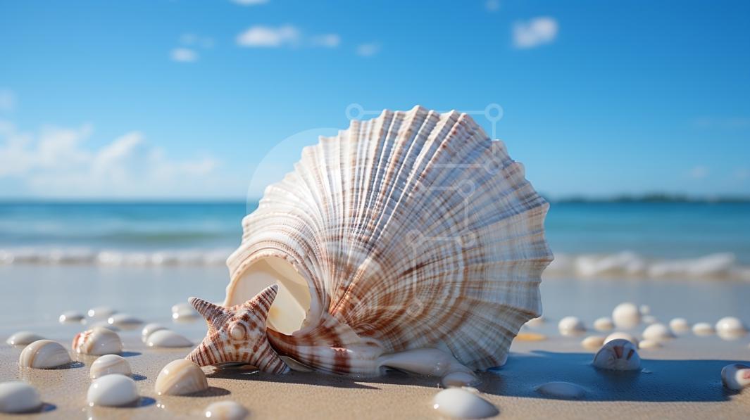 Beautiful Seashell on the Sandy Beach stock photo | Creative Fabrica