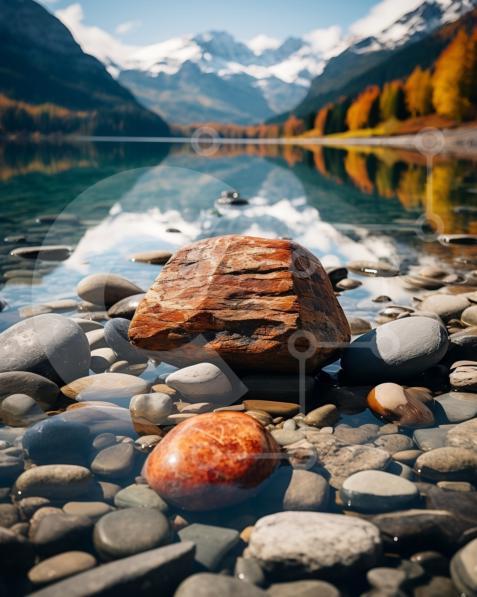 Beautiful Picture of Rock on Mountain Lake with Clear Water and Fall ...