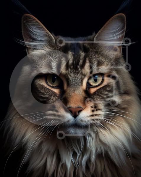 Stunning Close-up of a Cat's Face with Green Eyes and Fluffy Fur stock ...
