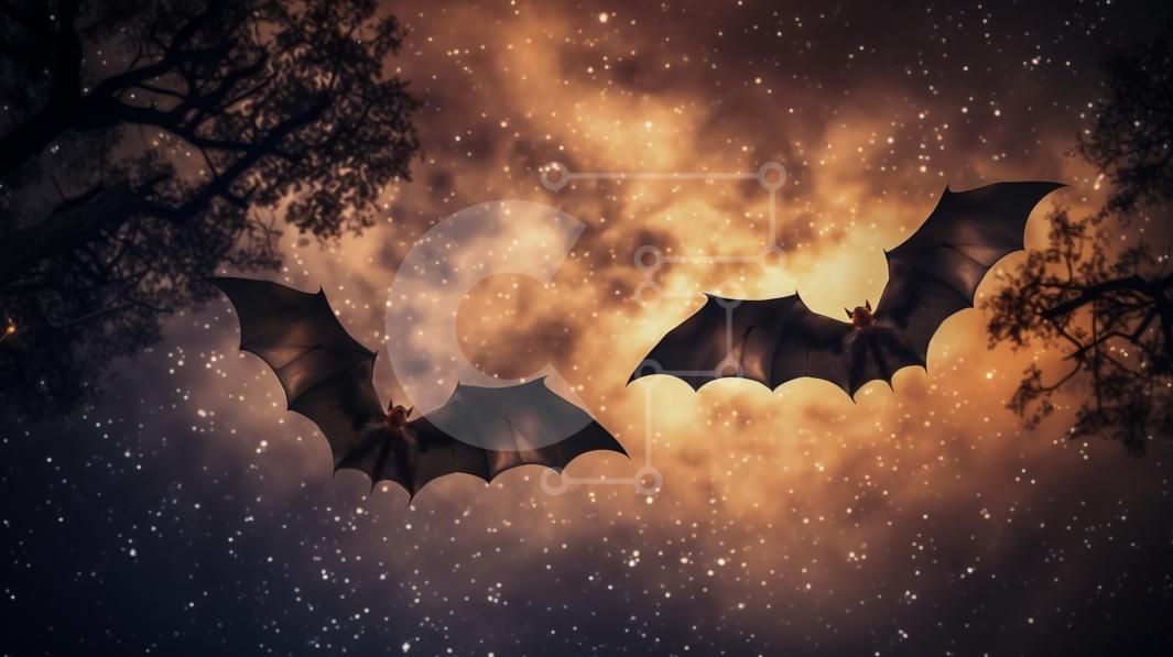 Captivating Image of Bats in Flight with Full Moon and Stars stock ...