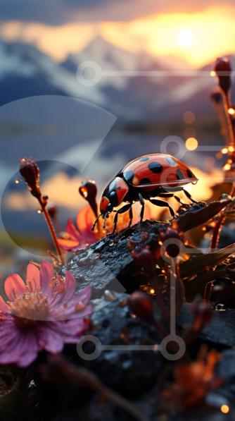 Beautiful Nature Photography of Ladybug at Sunset with Pink Flowers ...