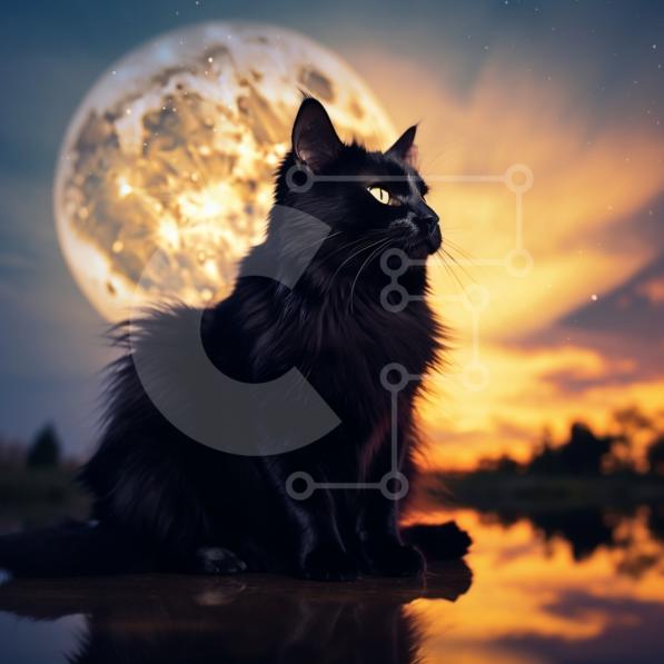 Captivating Image of a Black Cat with Full Moon stock photo | Creative ...