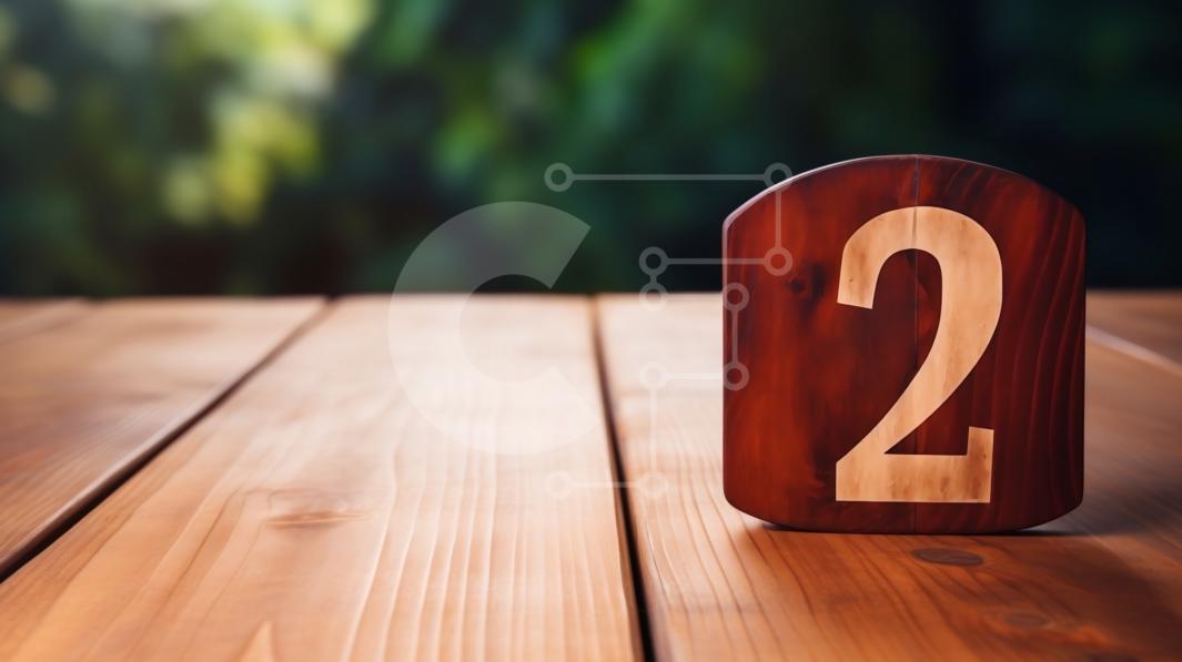Creative Wooden Number 2 on Wooden Table with Blurred Green Background ...