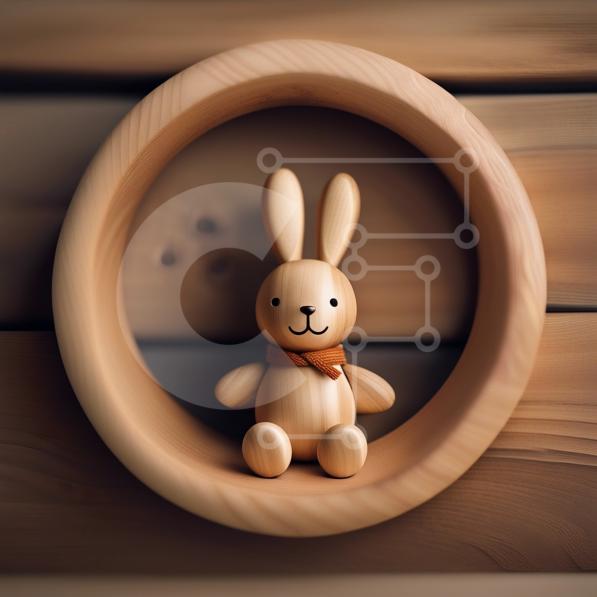 Charming Wooden Frame with Adorable Wooden Rabbit stock photo ...