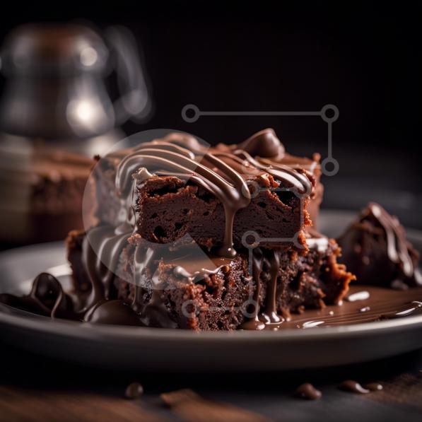 Delicious Stack of Chocolate Brownies with Chocolate Sauce stock photo ...