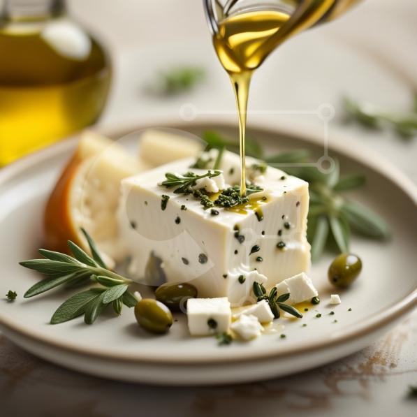 Delicious Plate of Feta Cheese with Olives and Olive Oil stock photo ...