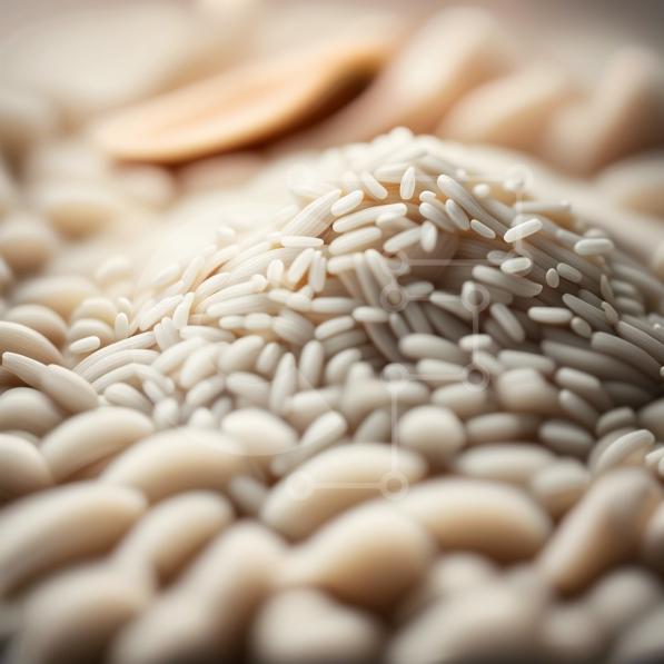 Close-up View of White Rice Grains with Wooden Spoon stock photo ...