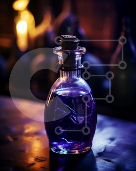 Beautiful Picture of Purple Liquid in Glass Bottle on Wooden Table ...